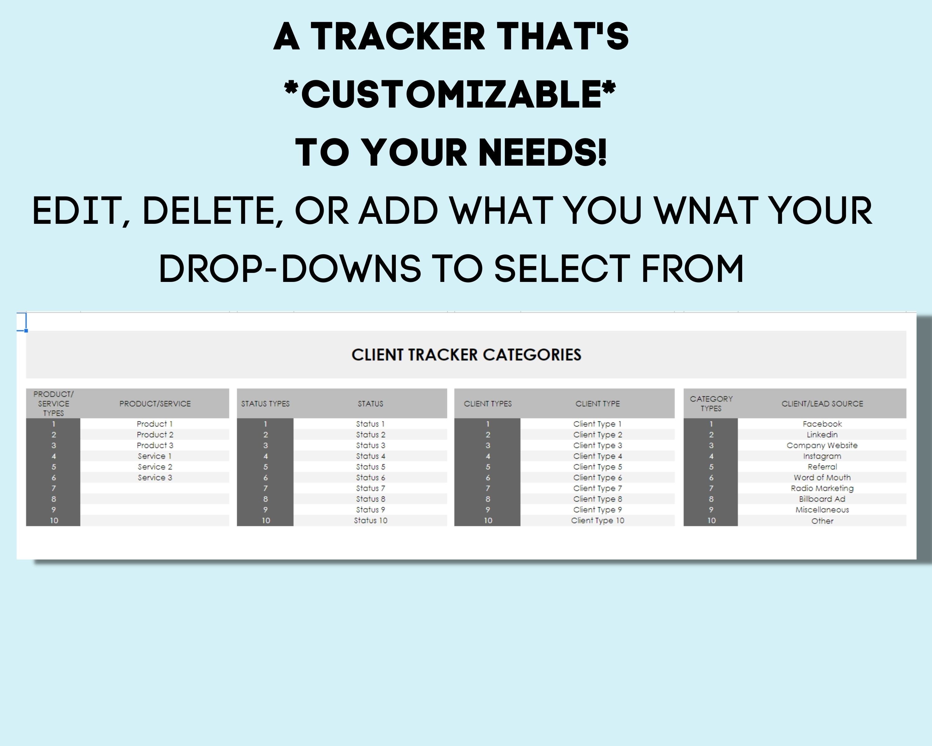 Client Tracker, Client List, CRM, Client Management, Client Spreadsheet ...