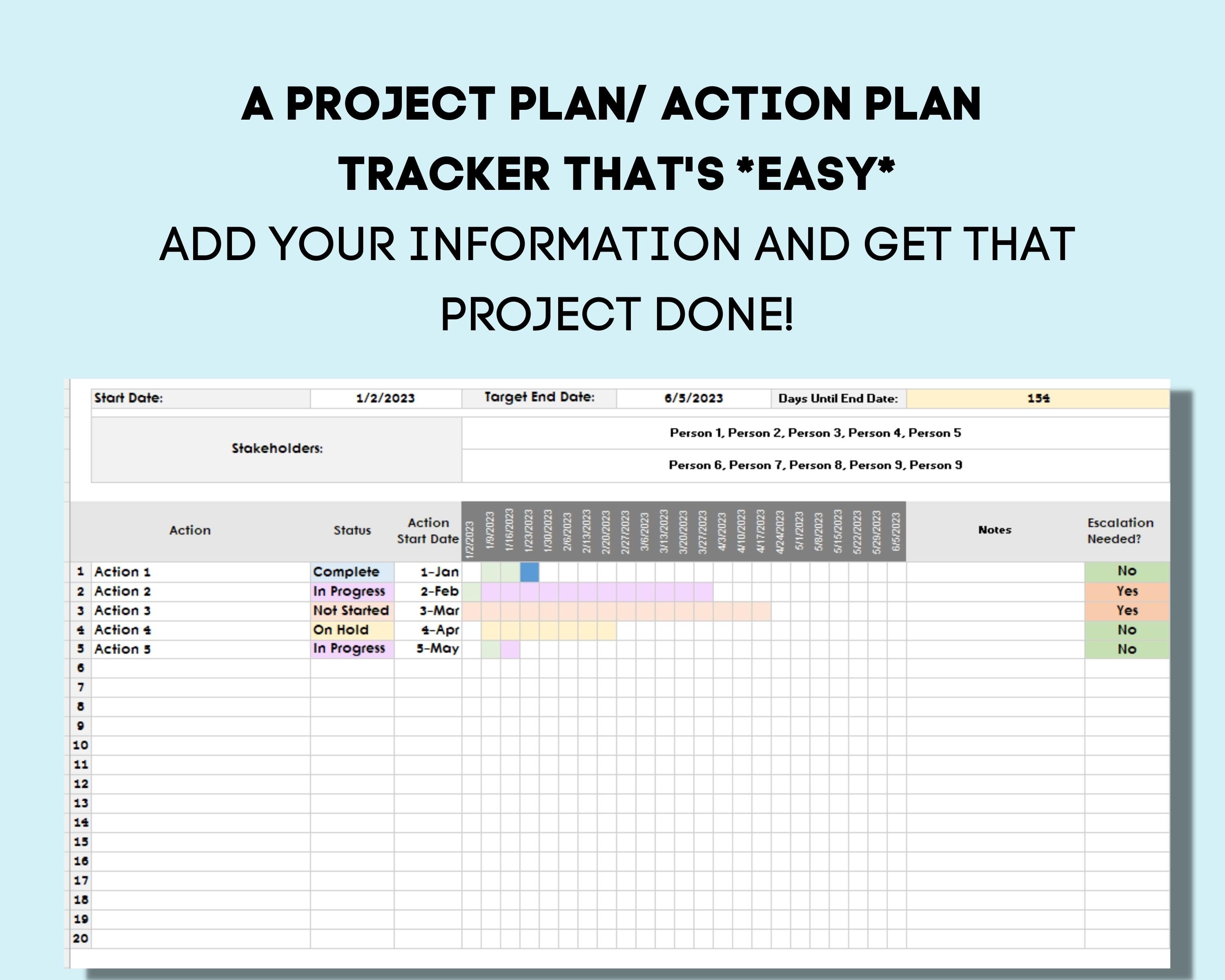 Action Plan, Project Management, Project Tracker, Task Tracker, Project ...