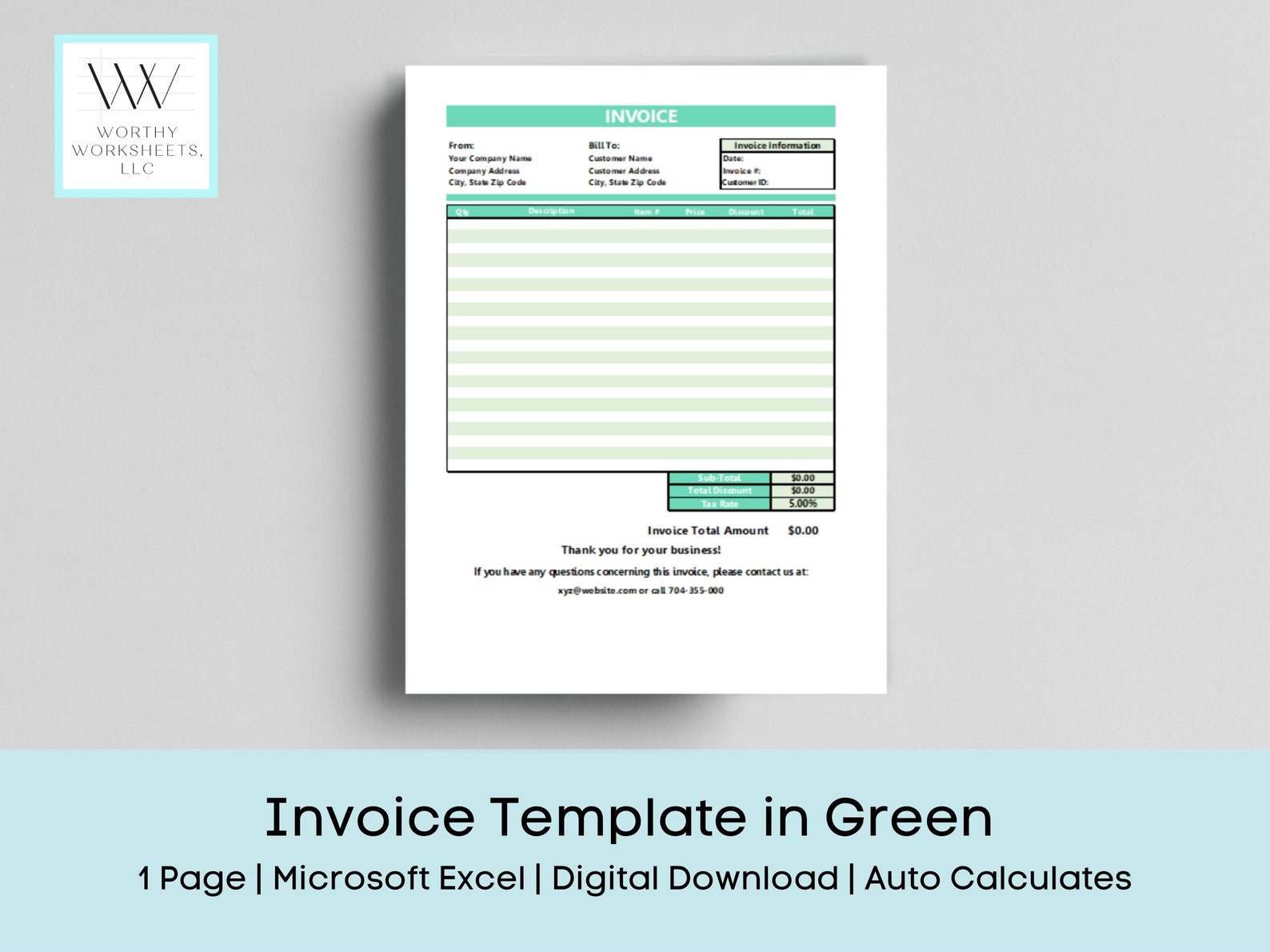 Invoice Template Excel, Invoice Template Spreadsheet, Invoice Form ...