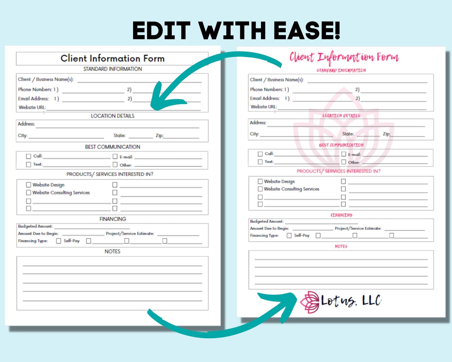 Client Sheet, Client Intake Form, Client Info Excel, Client Contract ...