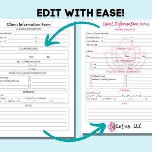 Client Sheet, Client Intake Form, Client Info Excel, Client Contract ...