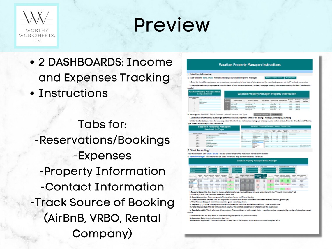 Short Term Rental Spreadsheet, Airbnb Tracker, Property Management ...