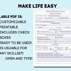 Client Sheet, Client Intake Form, Client Info Excel, Client Contract ...