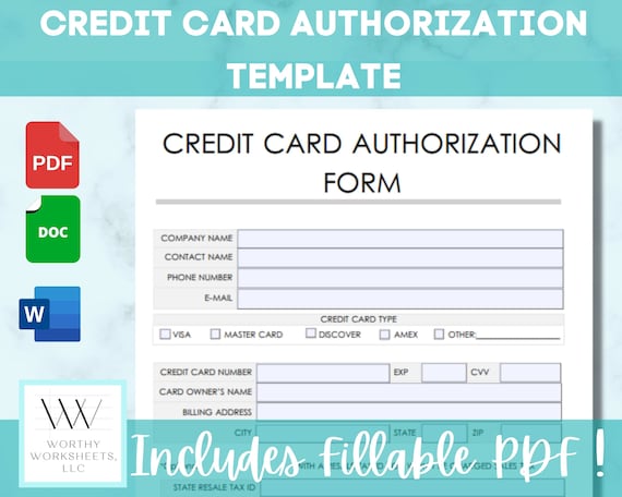 Credit Card Authorization Credit Card Form Credit Card - Etsy