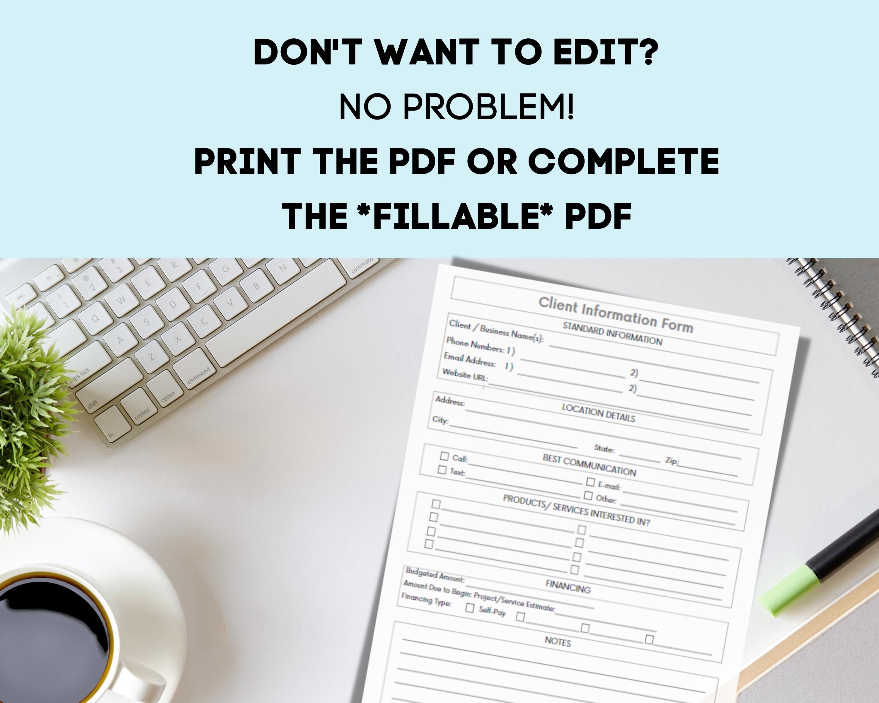 Client Sheet, Client Intake Form, Client Info Excel, Client Contract ...