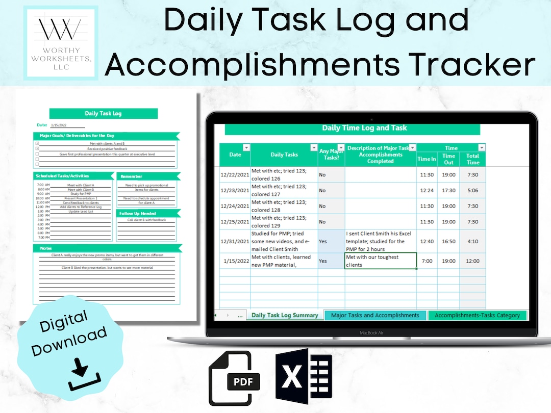Daily Task Log, Accomplishment Tracker, Daily Schedule, Task Tracker ...