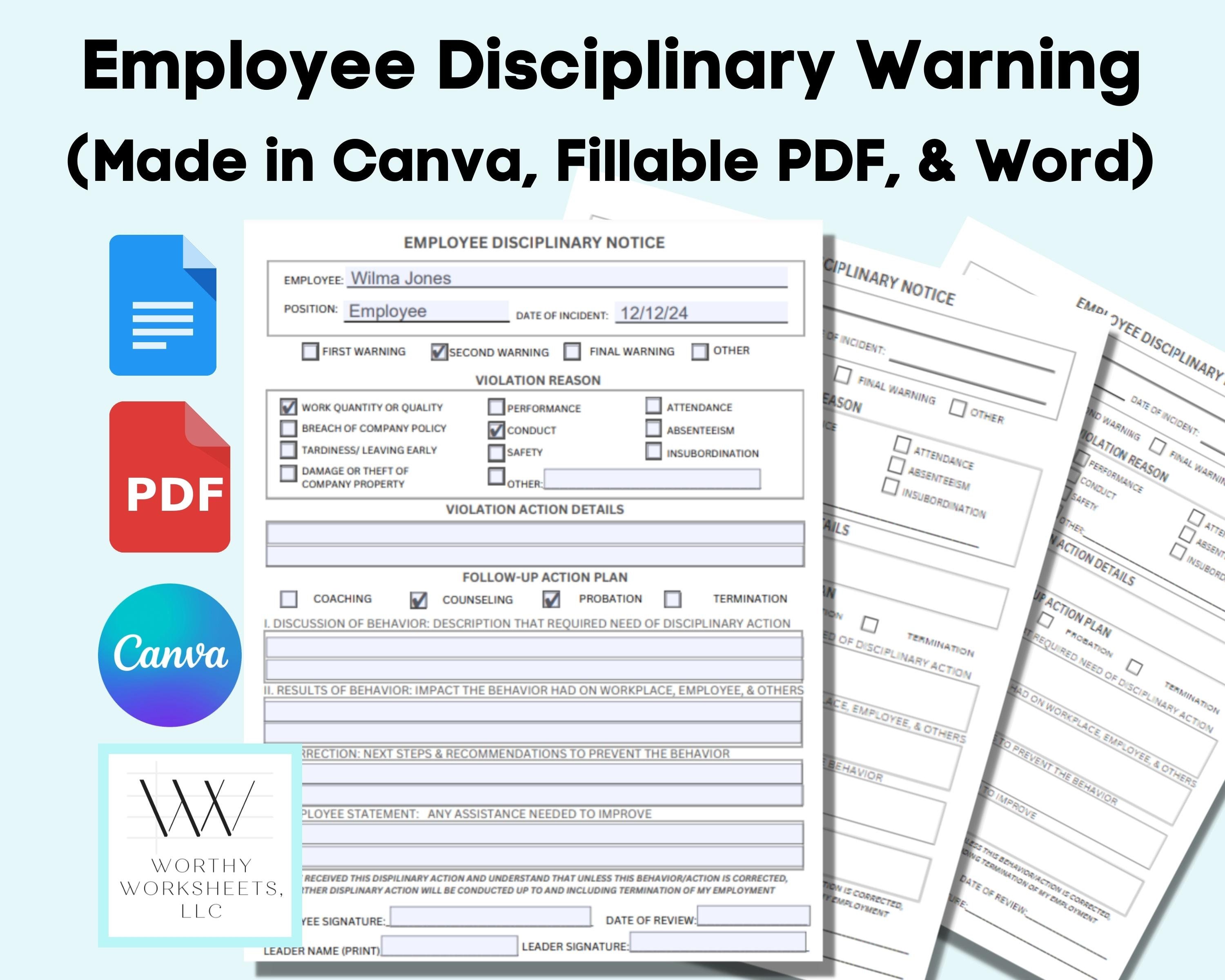 Employee Warning, Employee Disciplinary Notice, Employee Write Up ...
