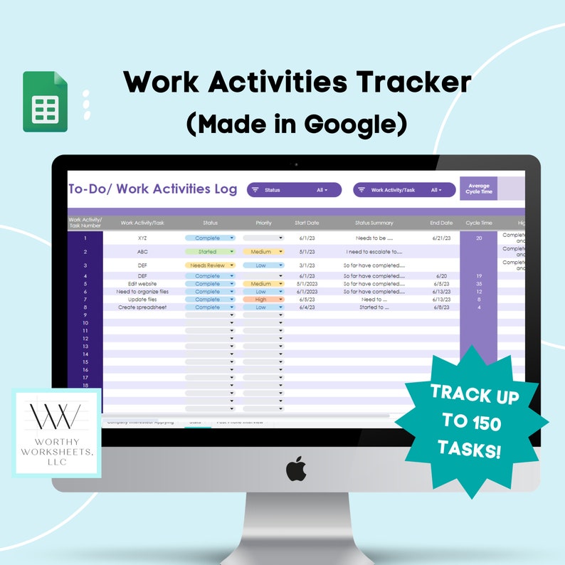 Task Tracker, Project Tracker, Work Log, Work Activities, Google Sheets ...