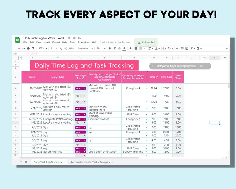 Daily Task Log, Accomplishment Tracker, Daily Schedule, Task Tracker ...