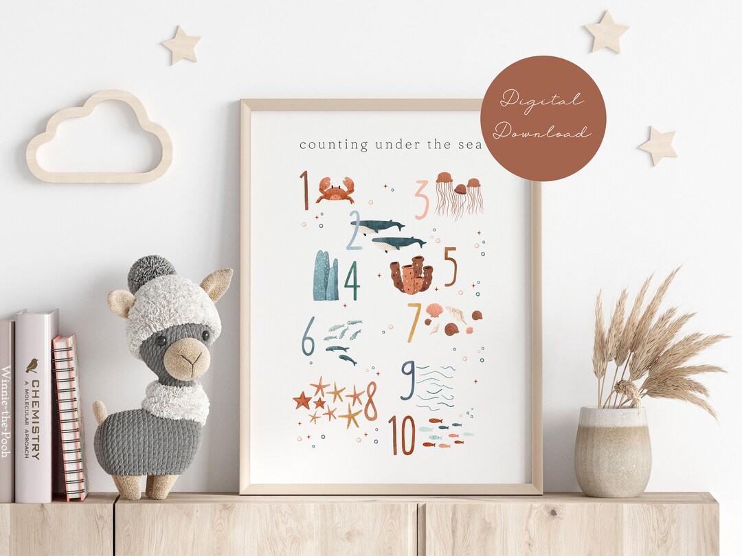 Baby Kids Sea Animals Ocean Life Counting 1-10 Wall Art | Digital ...