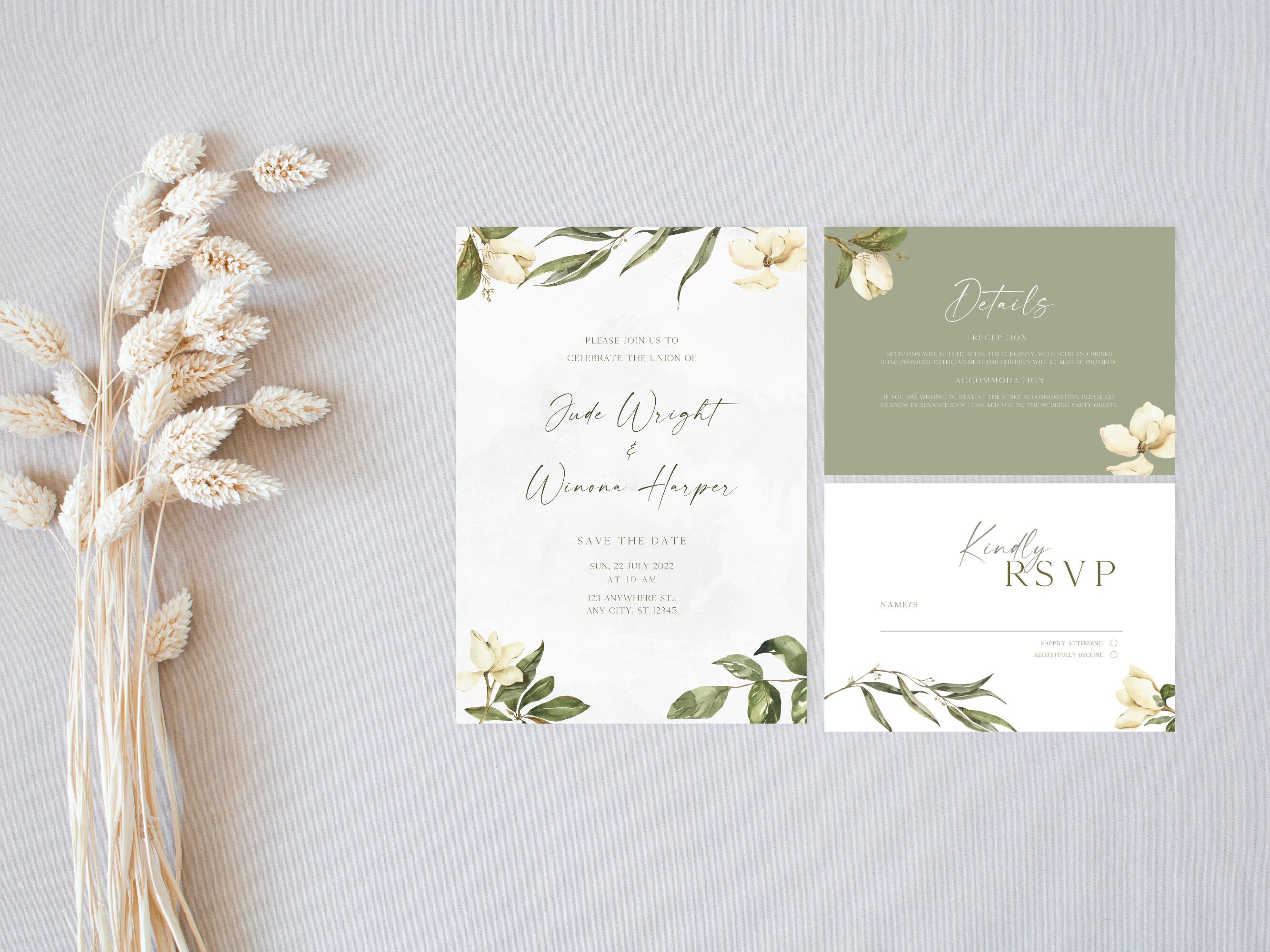 Gardenia Minimal Wedding Invitation Set | Floral Wedding Invitation ...