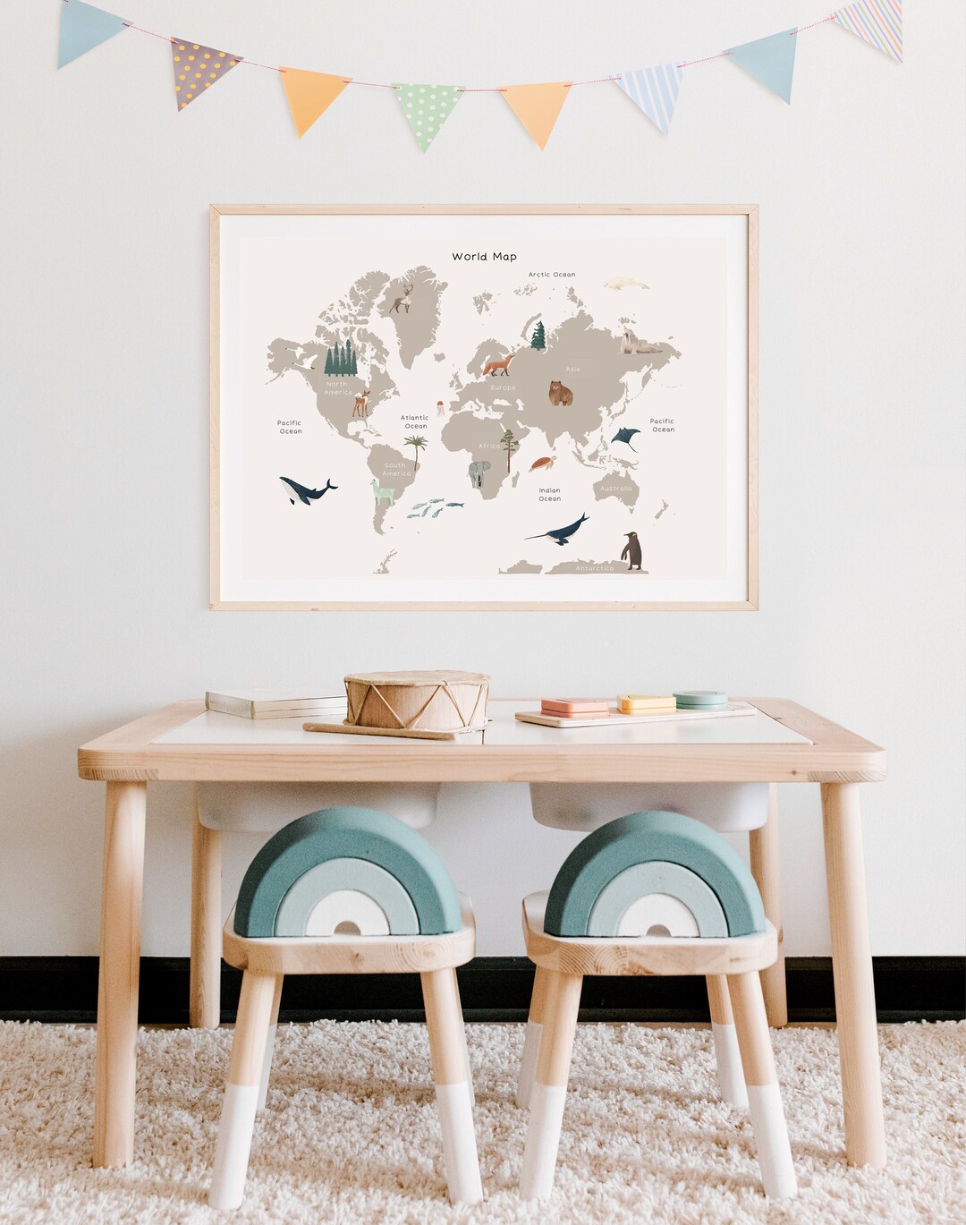 Children's World Map Poster World Map Kids Print Kids Room Decor ...
