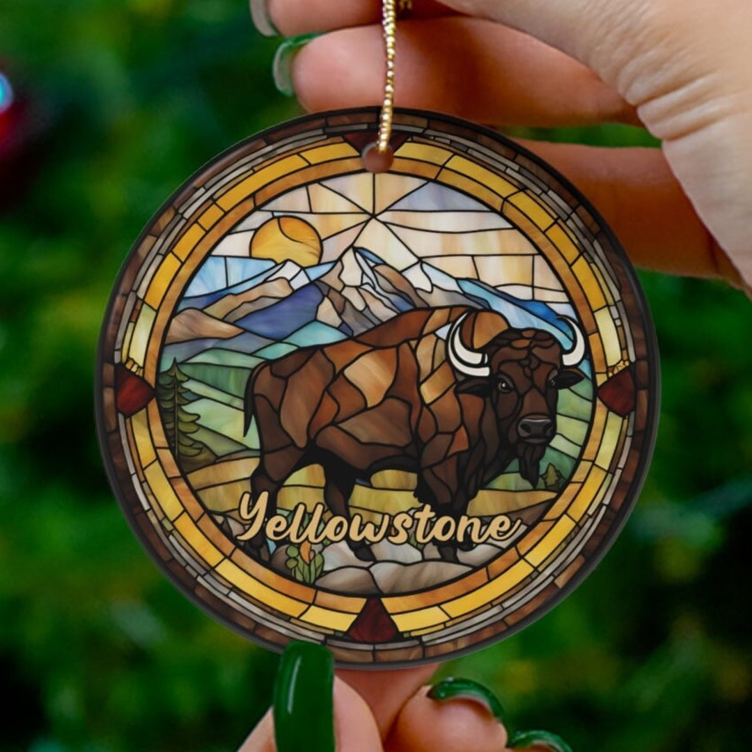 Yellowstone Ornament, Faux Stained Glass Ornament, Buffal Bison Gift ...