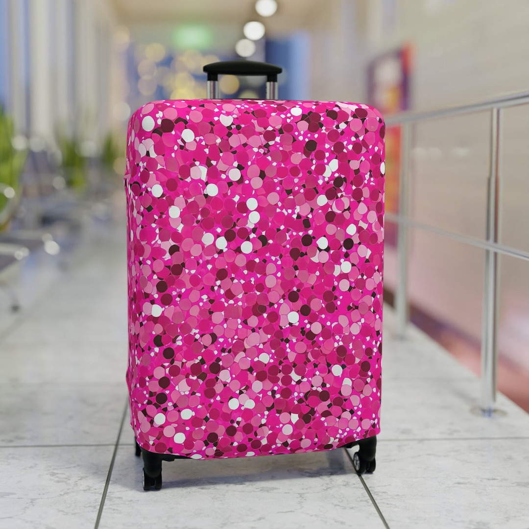 Bright Pink Luggage Cover, Custom Modern Hot Pink 'faux' Glitter Travel ...