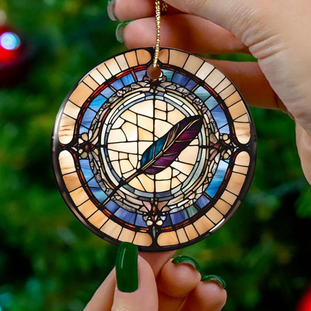 Writing Ornament, Quill Pen Ornament, Writer Gift, Faux Stained Glass ...