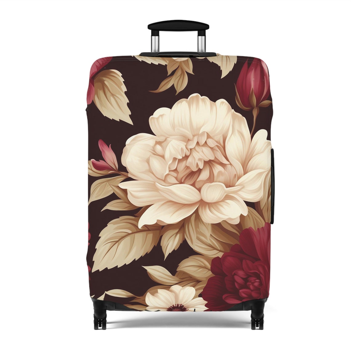 Botanical Floral Maroon Rose Vintage-style Luggage Cover, Pretty Travel ...