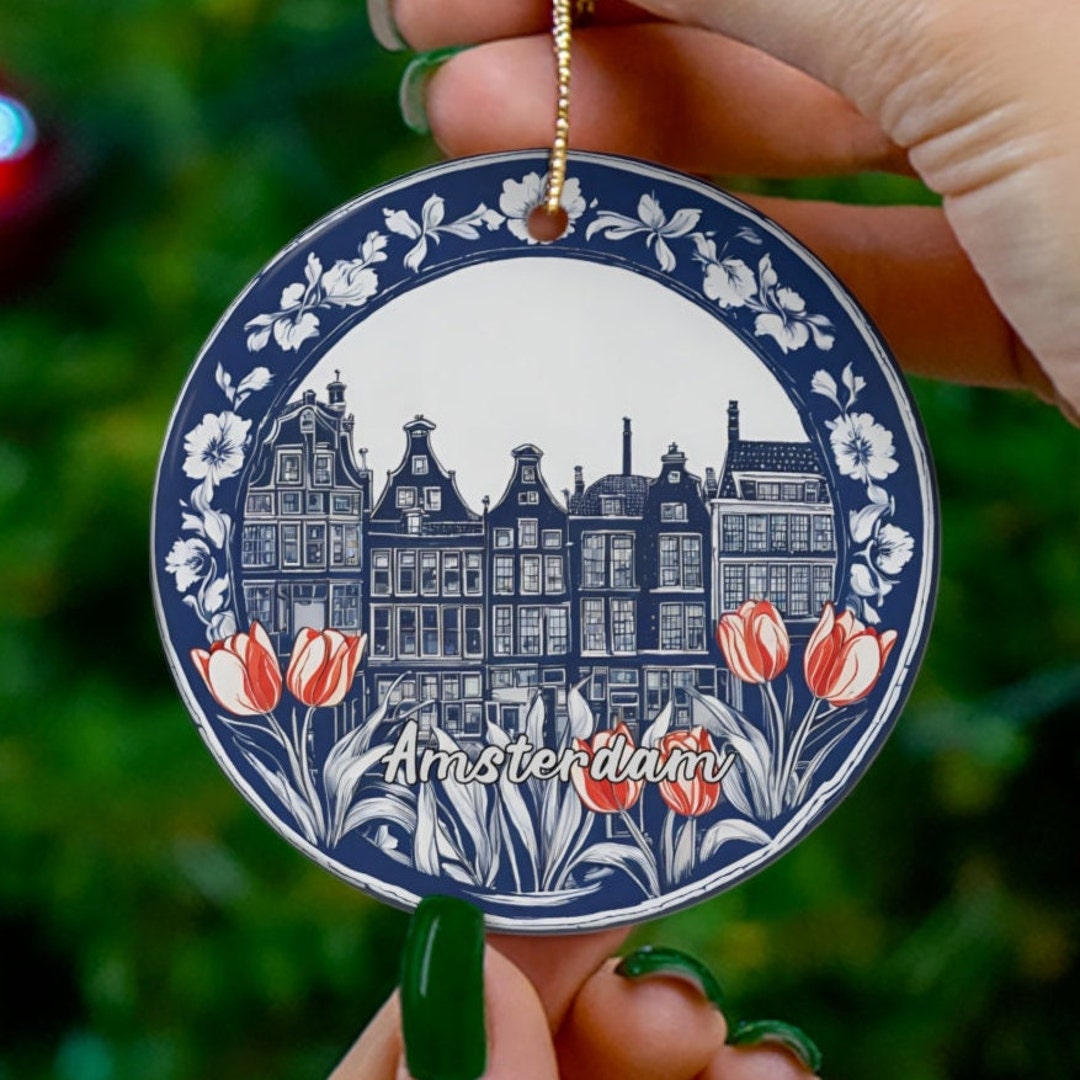 Amsterdam Ornament, Classic Blue Ceramic Christmas Decoration, Holiday ...