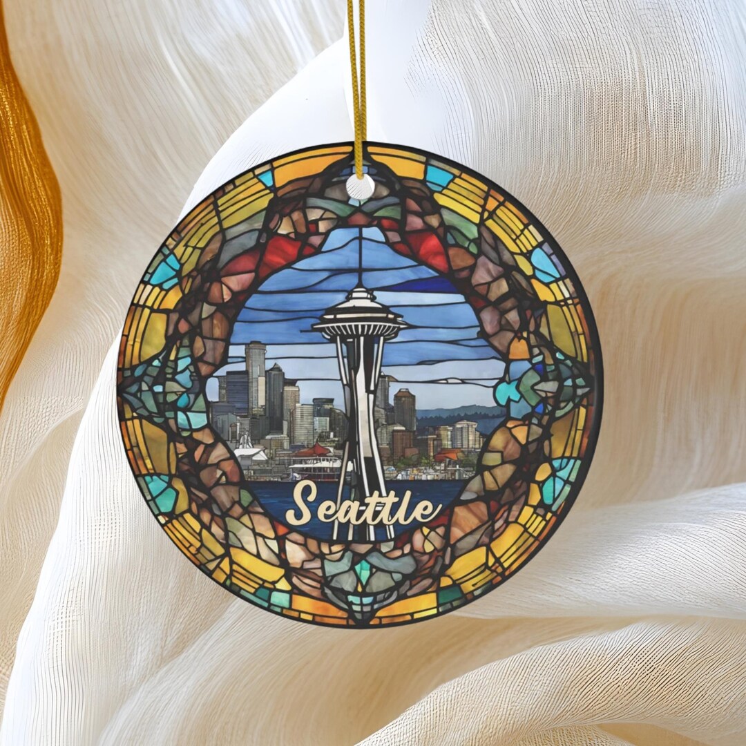 Seattle Space Needle Ornament, Faux Stained Glass Vacation Gift ...