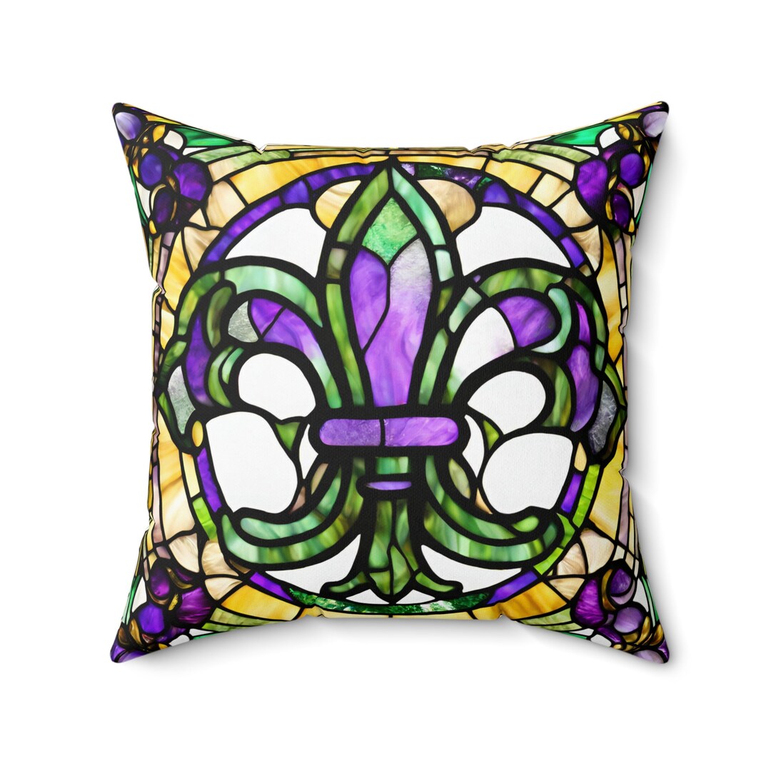 Mardi Gras Pillow. Faux Stained Glass Mardi Gras Decor, Purple Carnival ...