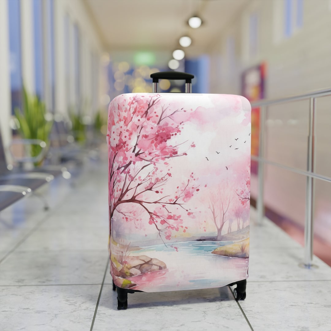 Beautiful Cherry Blossom Luggage Cover, Travel Gift, Spring Watercolor ...
