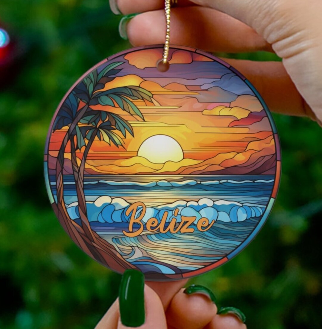 Belize Ornament, Faux Stained Glass Ornament, Travel Gift, Round ...