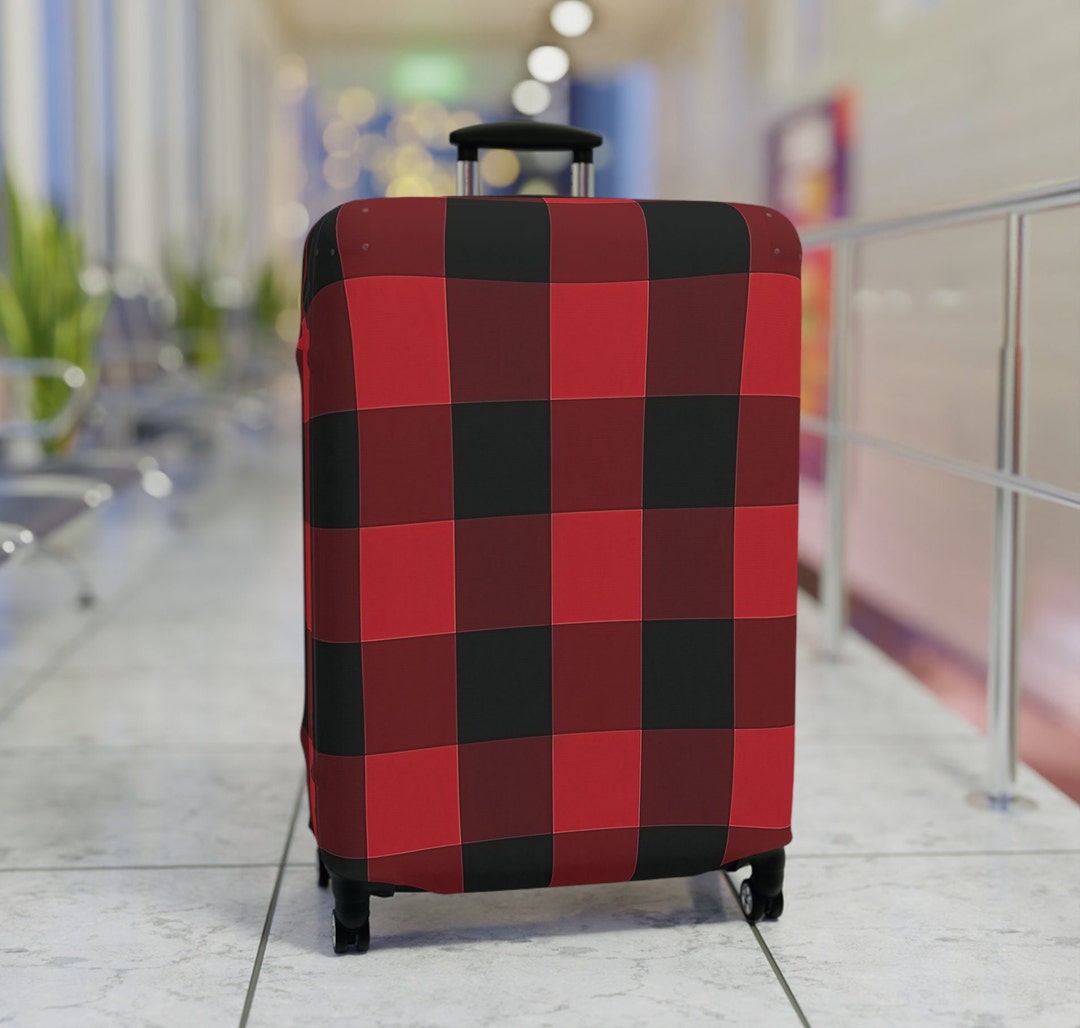 Buffalo Plaid Luggage Cover, Red Black Travel Gift, Vacation Gifts ...