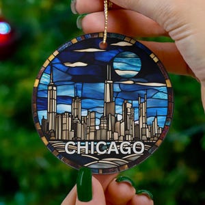 Chicago Ornament, Faux Stained Glass Ornament, Illinois Travel Gift ...
