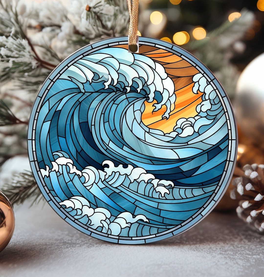Great Wave Ornament, Christmas Tree Ornament, Holiday Ornament, Faux ...