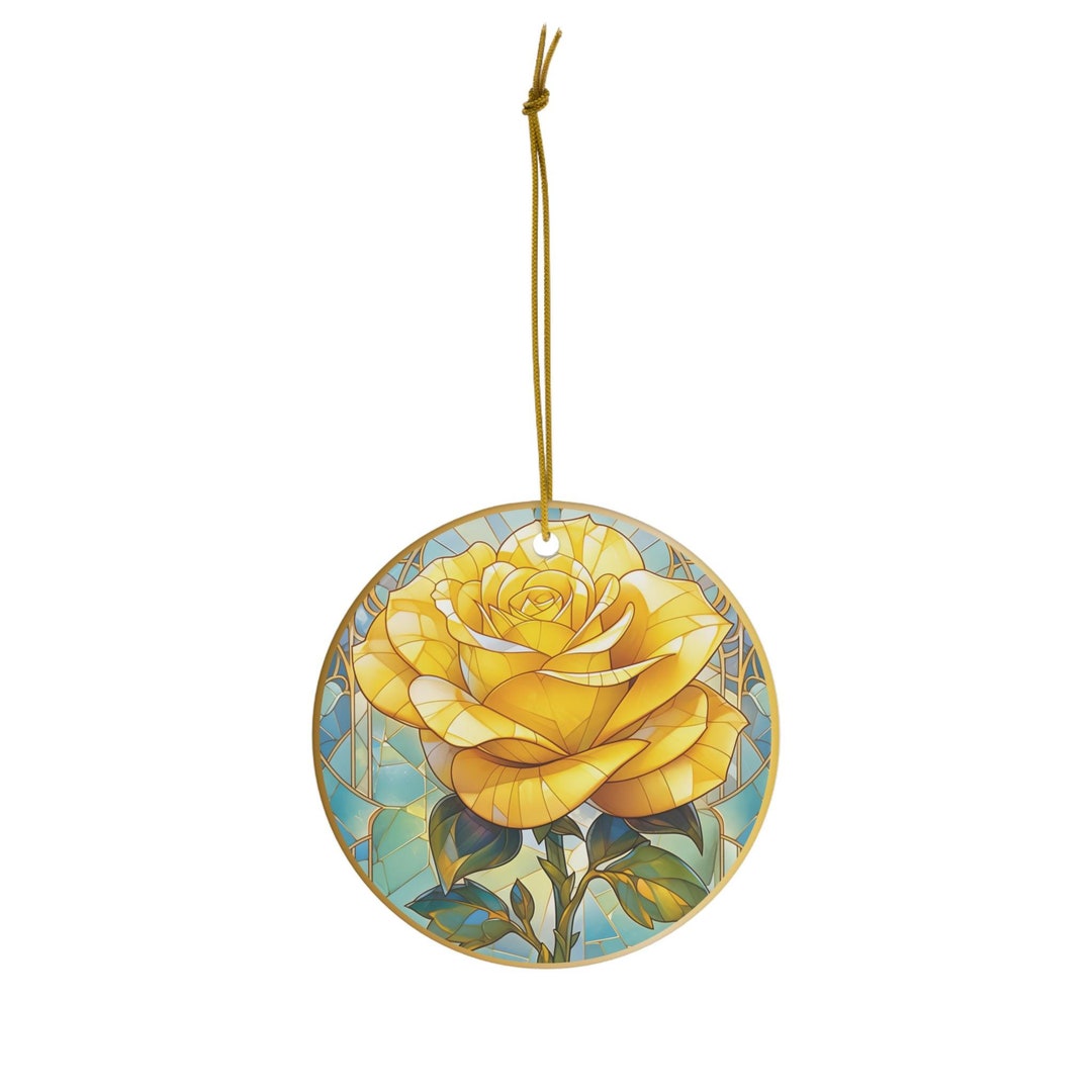 Yellow Rose Memorial Ornament, 2-sided Custom Inscription Back ...