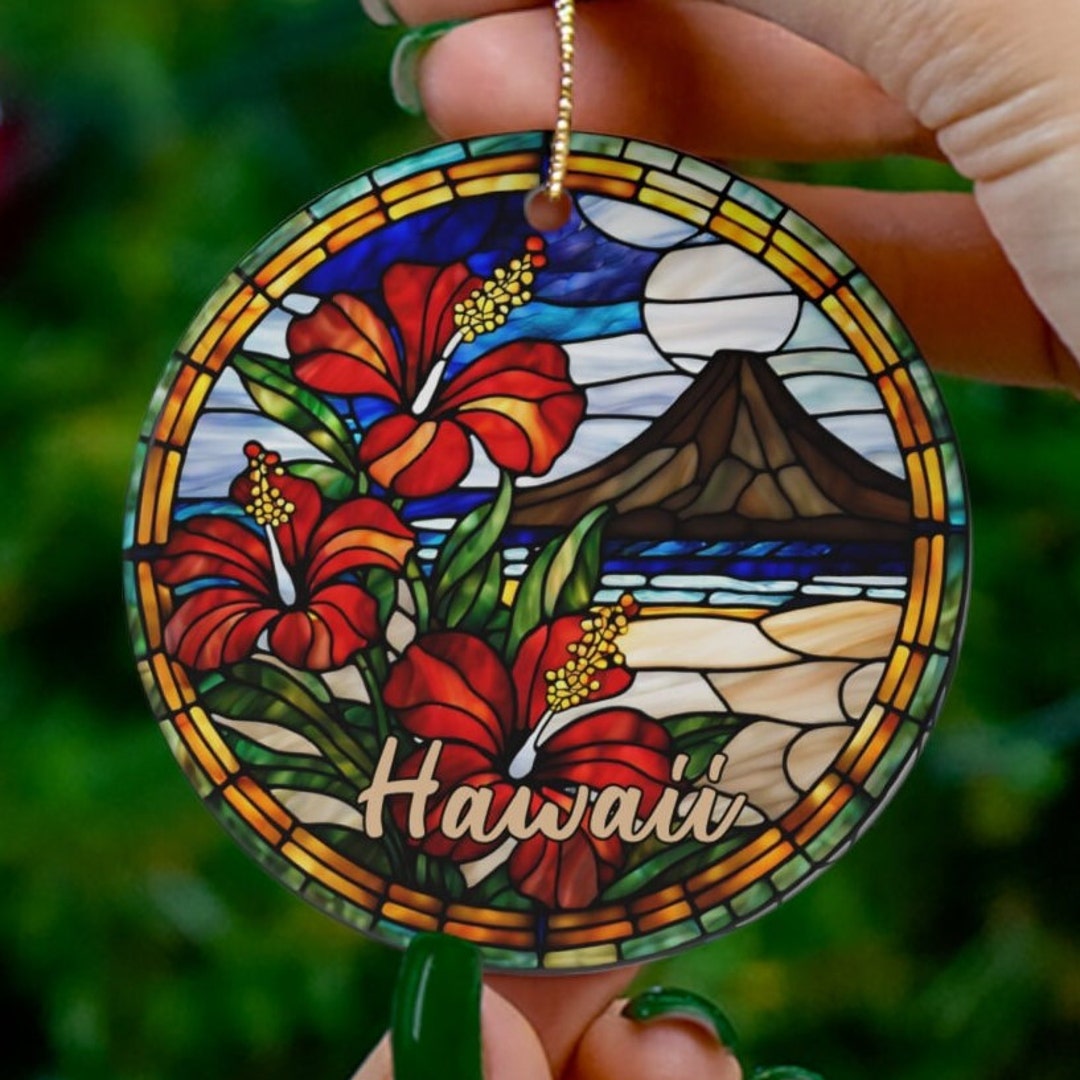 Hawaii Volcano Ornament, Faux Stained Glass Christmas Decoration ...