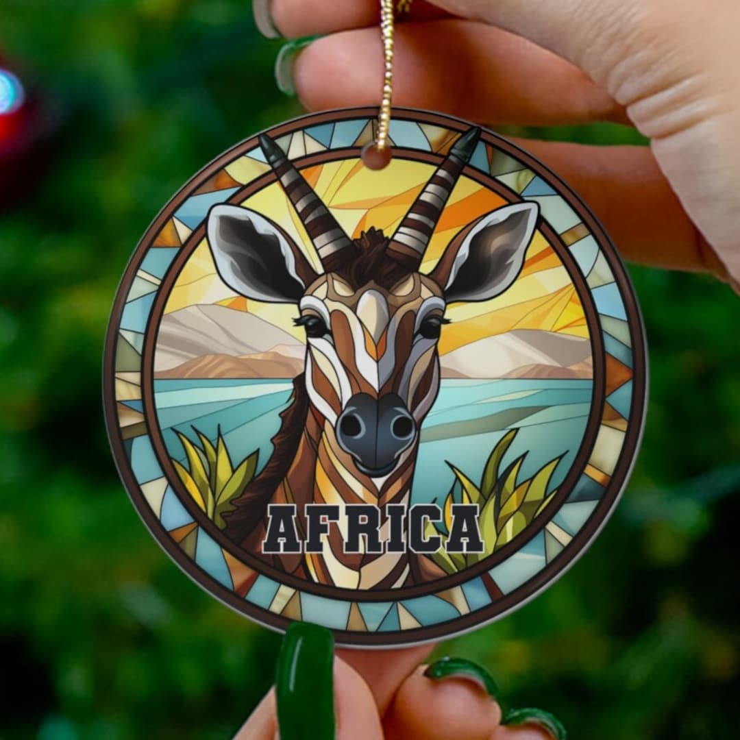 Africa Okapi Ornament, Faux Stained Glass Ornament, Holiday Gift Idea ...
