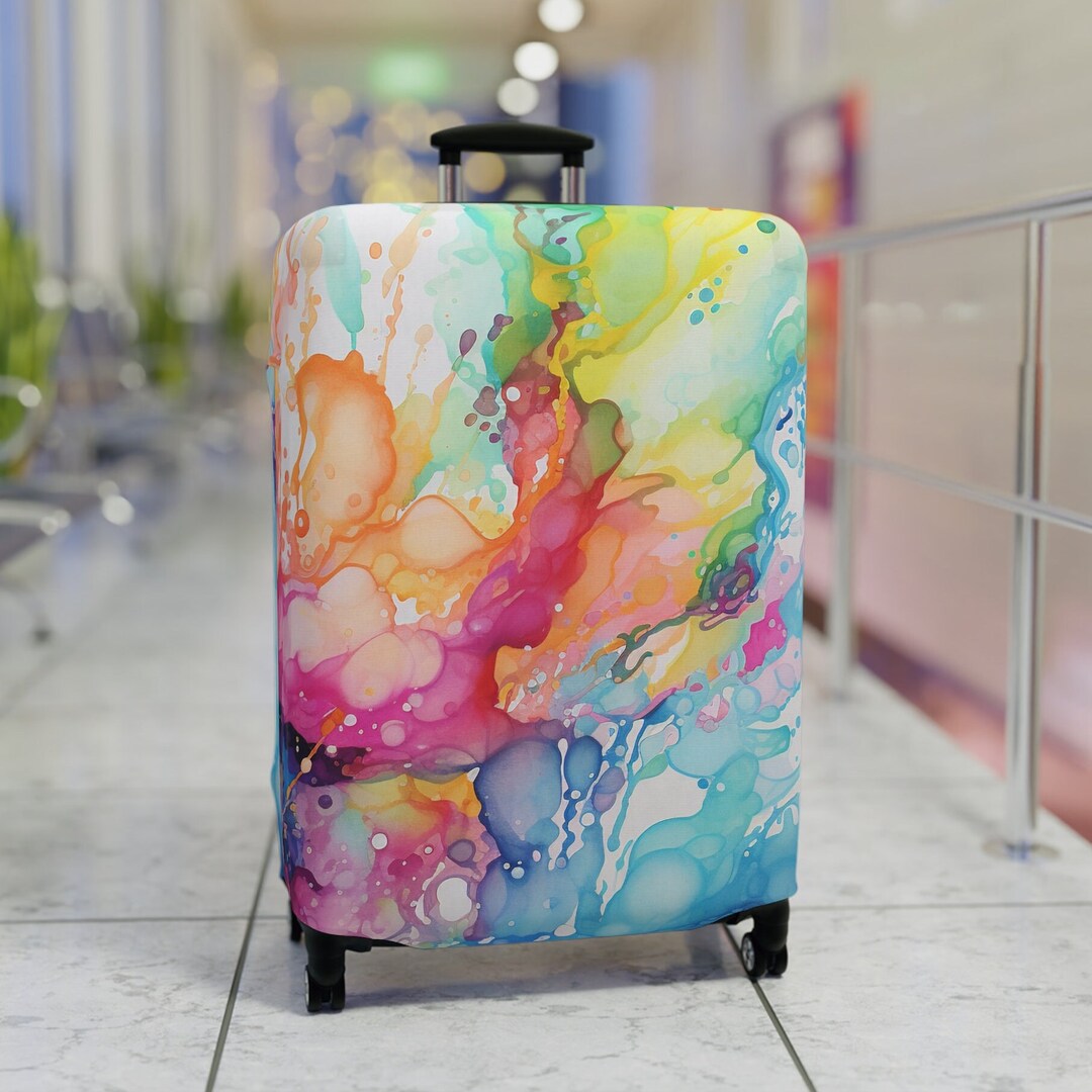 Liquid Multicolor Rainbow Luggage Cover, Custom Name Modern Travel Gift ...