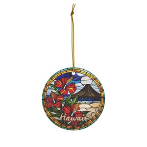 Hawaii Volcano Ornament, Faux Stained Glass Christmas Decoration ...