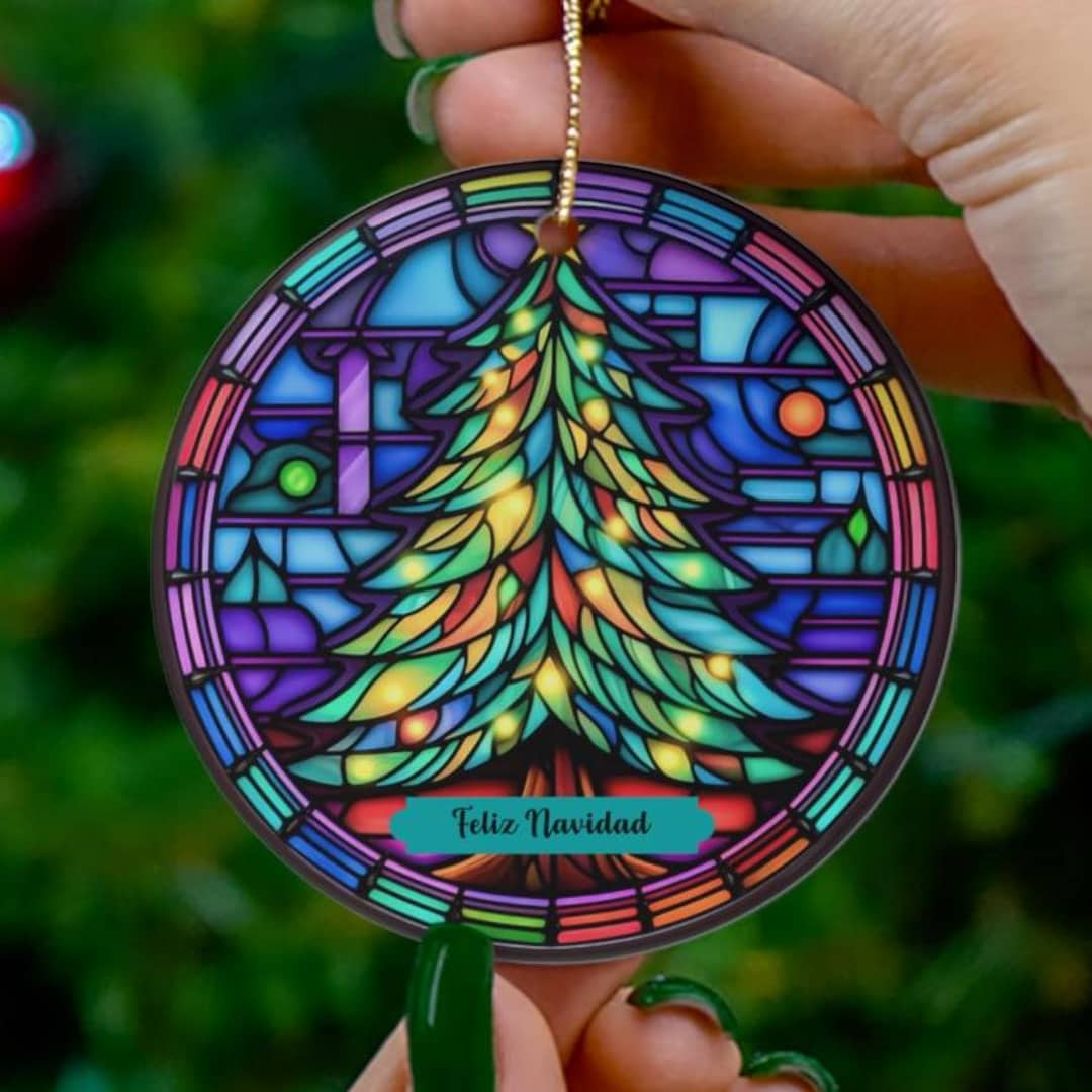 Feliz Navidad Christmas Ornament, Blue Spanish Merry Christmas Tree ...
