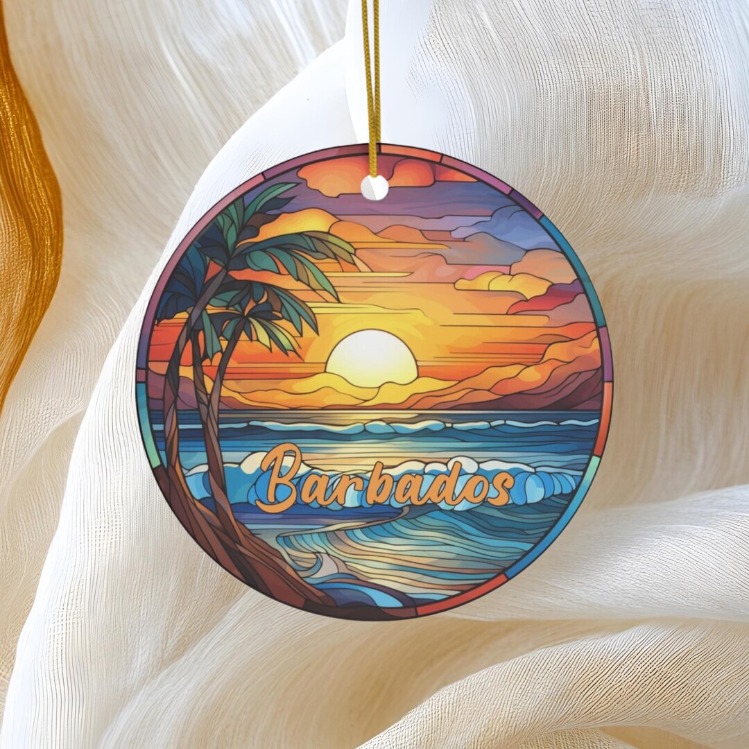 Barbados Ornament, Faux Stained Glass Christmas Decoration, Holiday ...