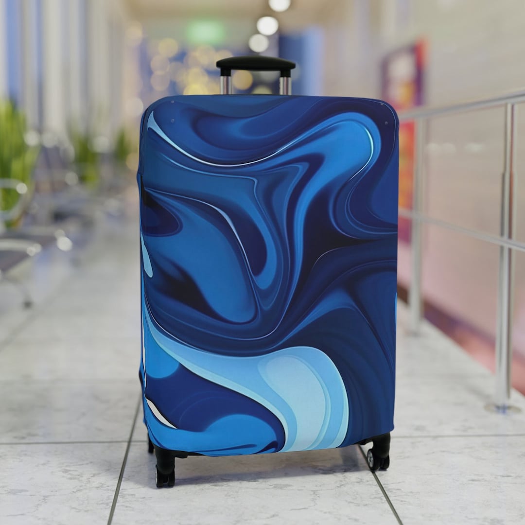 Liquid Royal Blue Luggage Cover, Modern Travel Gift, Custom Name ...
