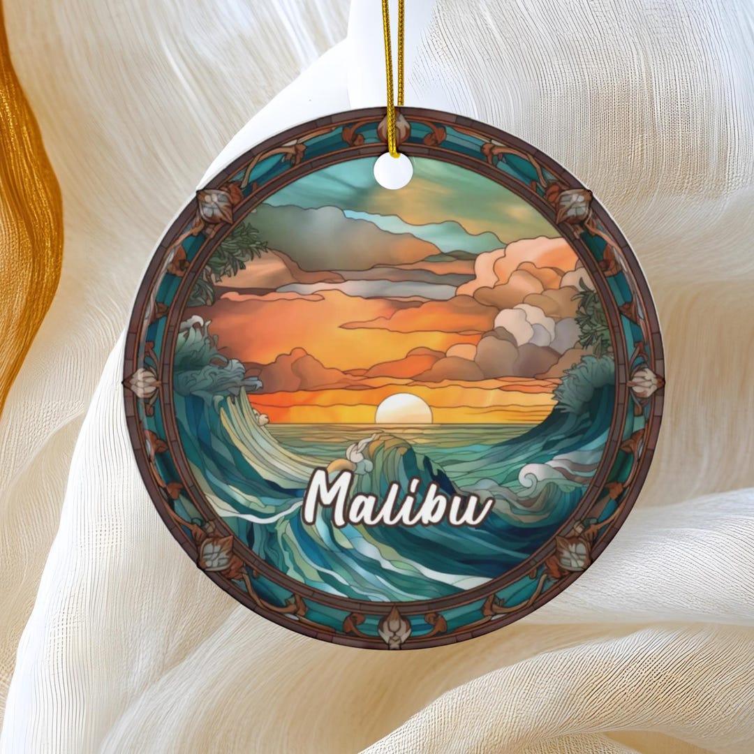 Malibu Ornament, California Beach Sunset Travel Gift, Family Vacation ...