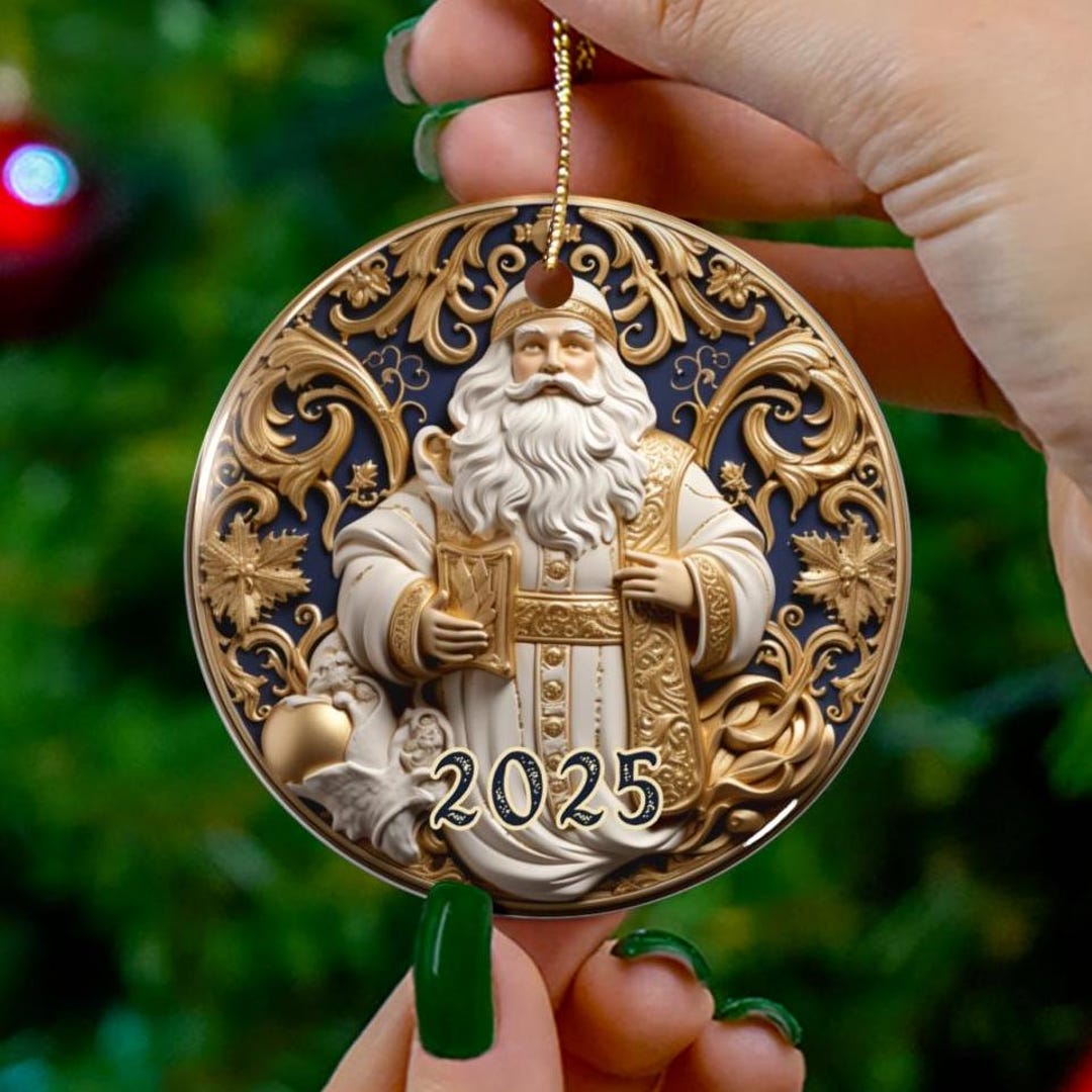 2025 Christmas Ornament, Golden Father Christmas Santa Christmas Tree ...