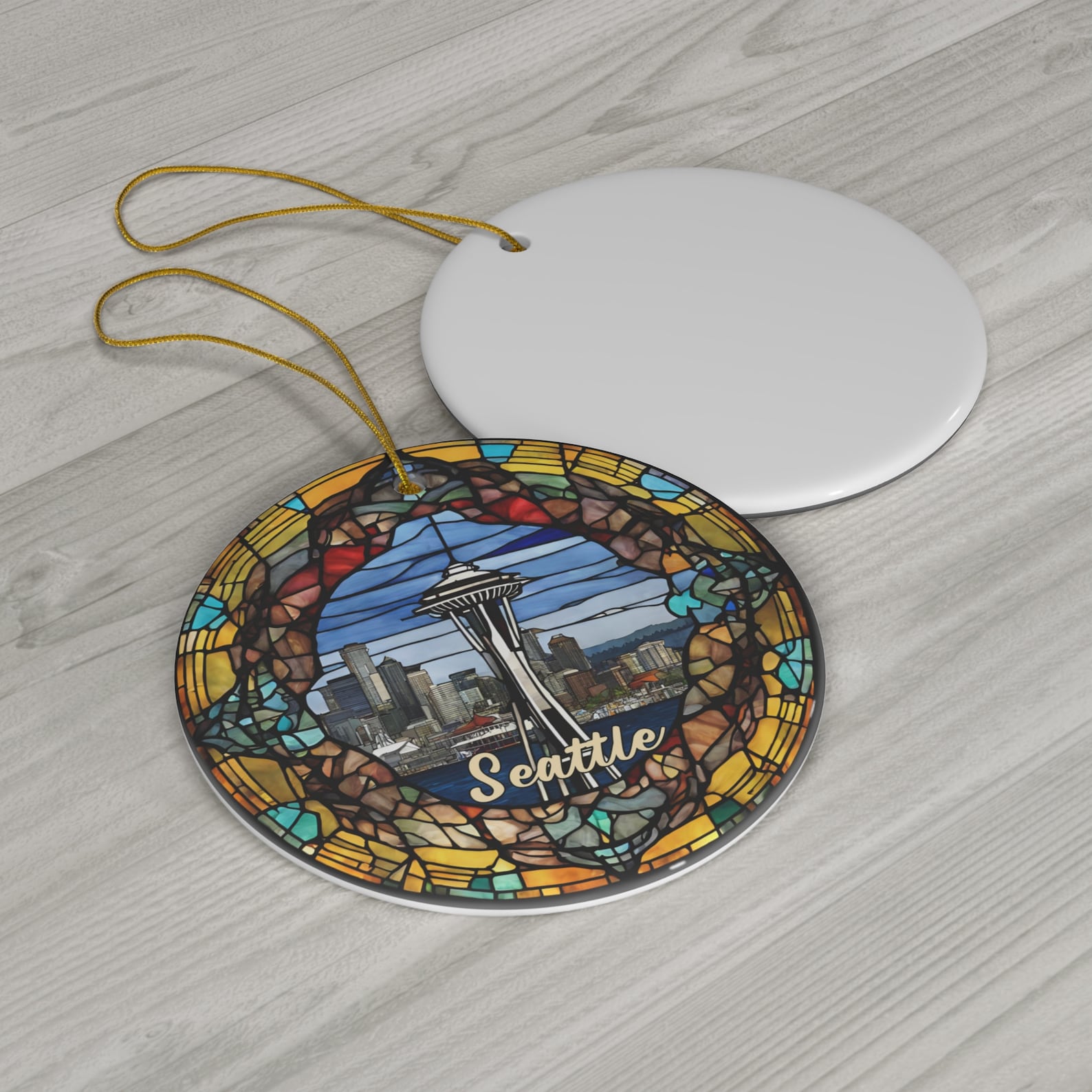 Seattle Space Needle Ornament, Faux Stained Glass Vacation Gift ...