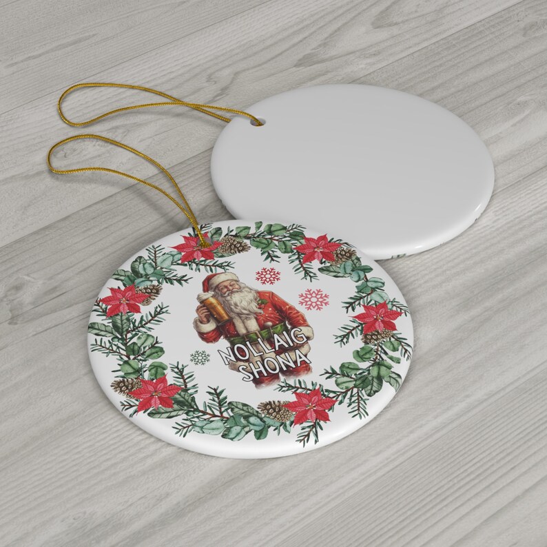Nollaig Shona Ornament, Cute Irish Santa Beer Christmas Tree Ornament ...
