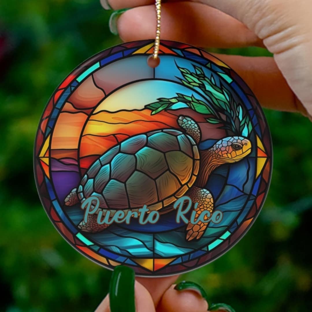 Puerto Rico Ornament, Faux Stained Glass Christmas Decoration, Holiday ...