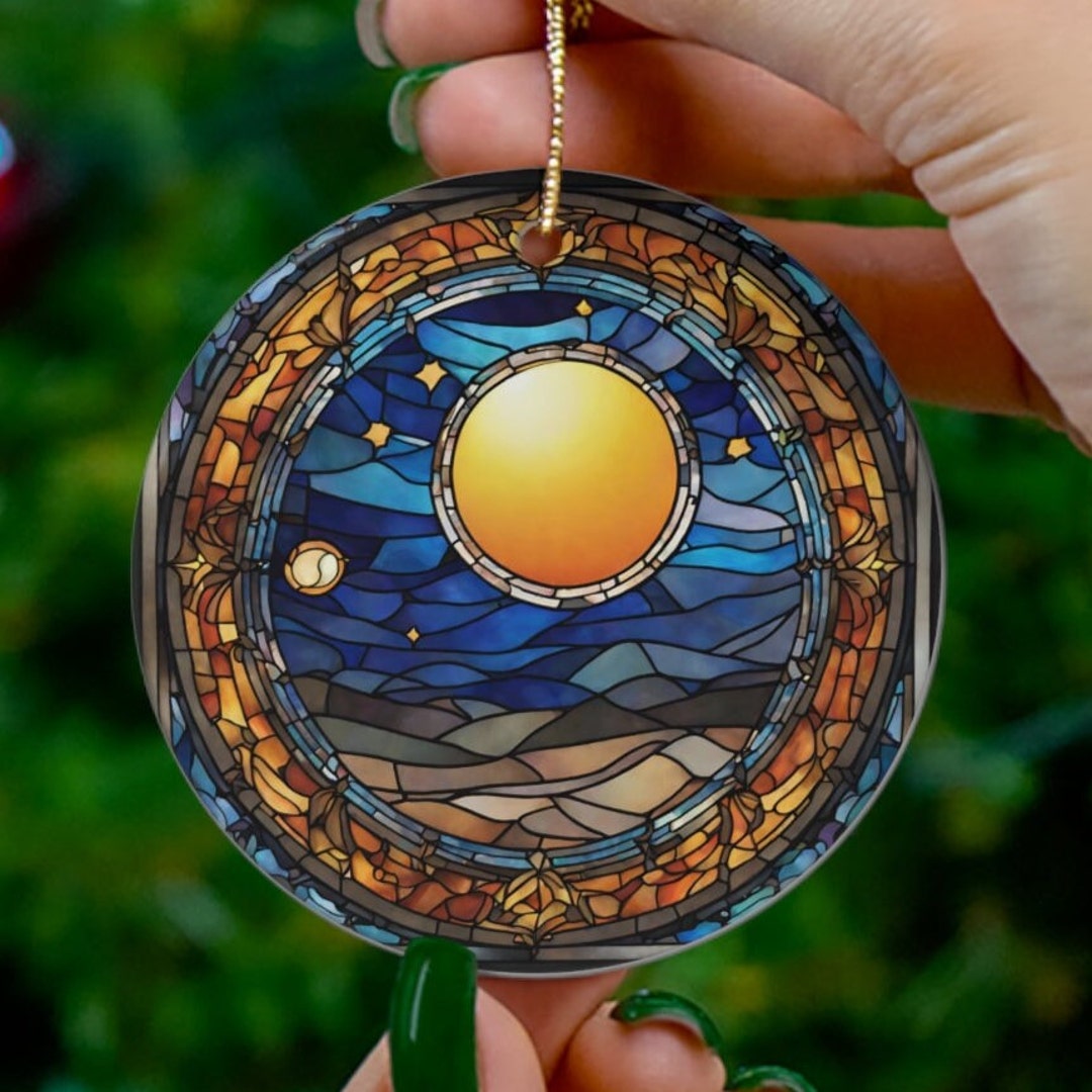 Custom Eclipse Ornament, Faux Stained Glass Ornament, Holiday Gift Idea ...
