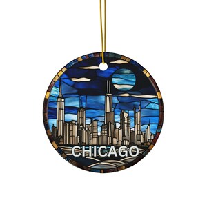 Chicago Ornament, Faux Stained Glass Ornament, Illinois Travel Gift ...