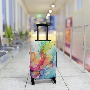 Liquid Multicolor Rainbow Luggage Cover, Custom Name Modern Travel Gift ...