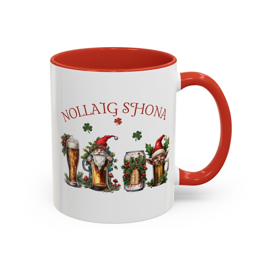 Nollaig Shona Mug, Cute Santa Beer Coffee Mug Gift, Art Nouveau Cup ...