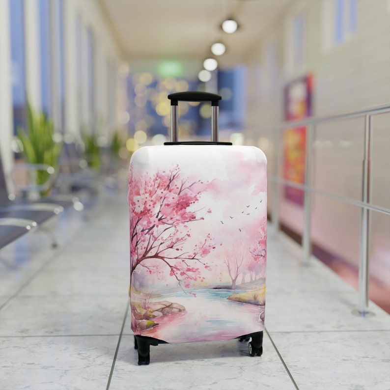 Beautiful Cherry Blossom Luggage Cover, Travel Gift, Spring Watercolor ...