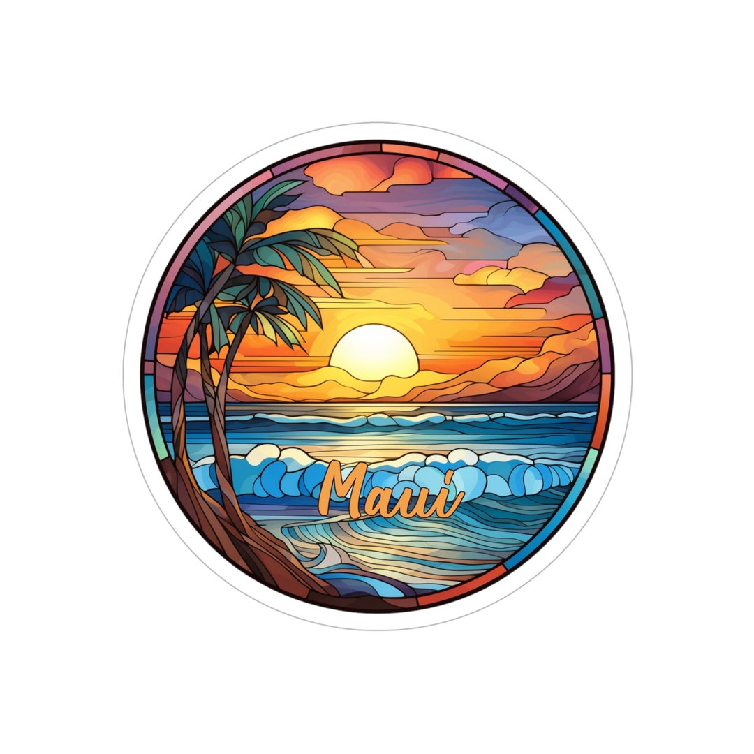 Maui Sticker, Travel Gift, Faux Stained Glass Hawaii Vacation Sticker ...