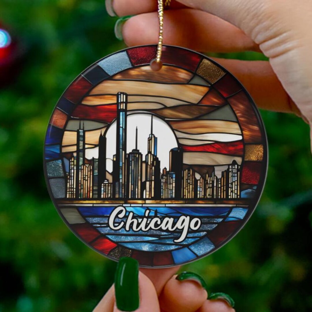 Chicago Ornament, Faux Stained Glass Ornament, Illinois Travel Gift ...