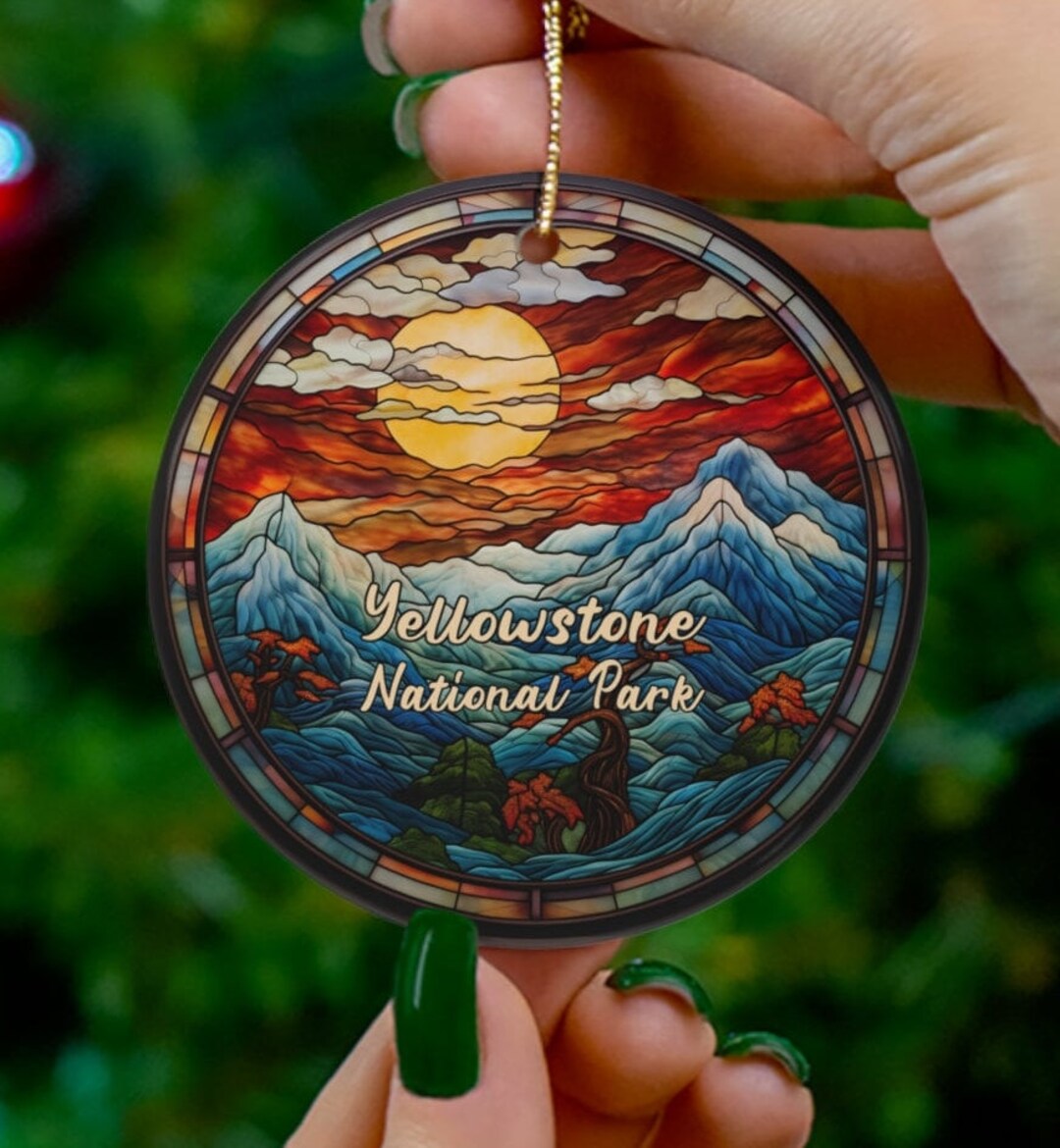 Yellowstone Ornament, Faux Stained Glass Ornament, National Park Gift ...