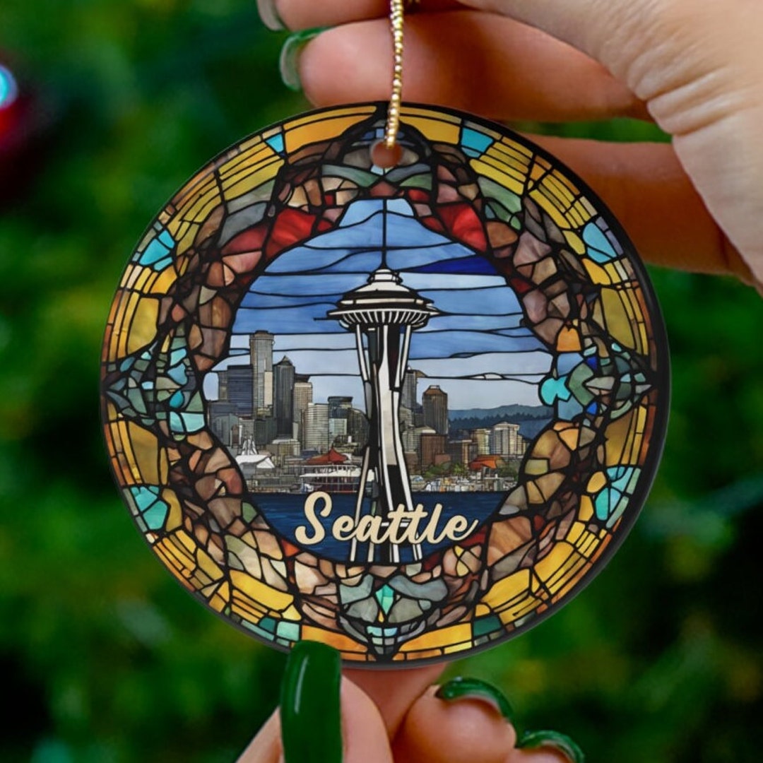 Seattle Space Needle Ornament, Faux Stained Glass Vacation Gift ...